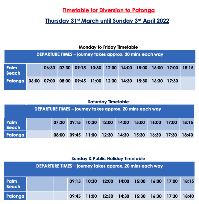 Palm Beach Ferry Timetable | Fantasea Cruising